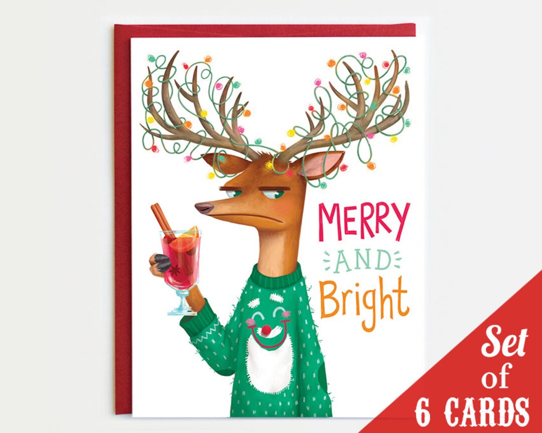 Deer Holiday Cards Set of 6 Christmas Card Set Reindeer Christmas Cards ...