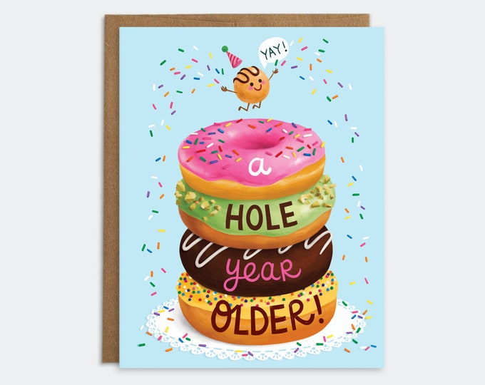Donut Birthday Card - Cute Birthday Card | Another Year Older | Donut ...