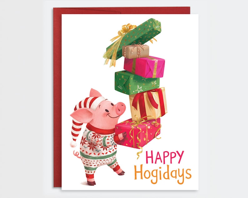 Cute Pig Christmas Card Pig Holiday Card Punny Holiday - Etsy