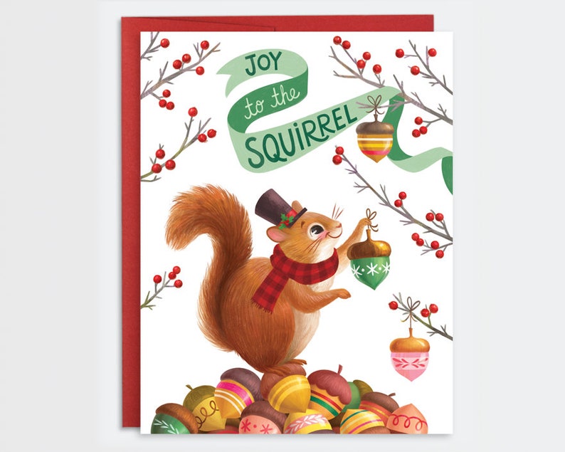 Squirrel Christmas Card Joy to the Squirrel Squirrel - Etsy