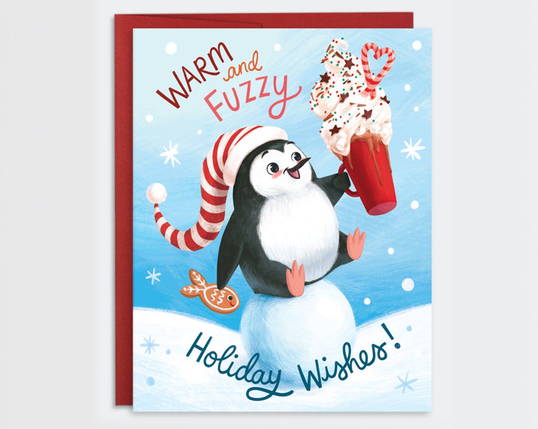 Penguin Holiday Card Cute Christmas Card Warm Holiday Wishes Penguin ...