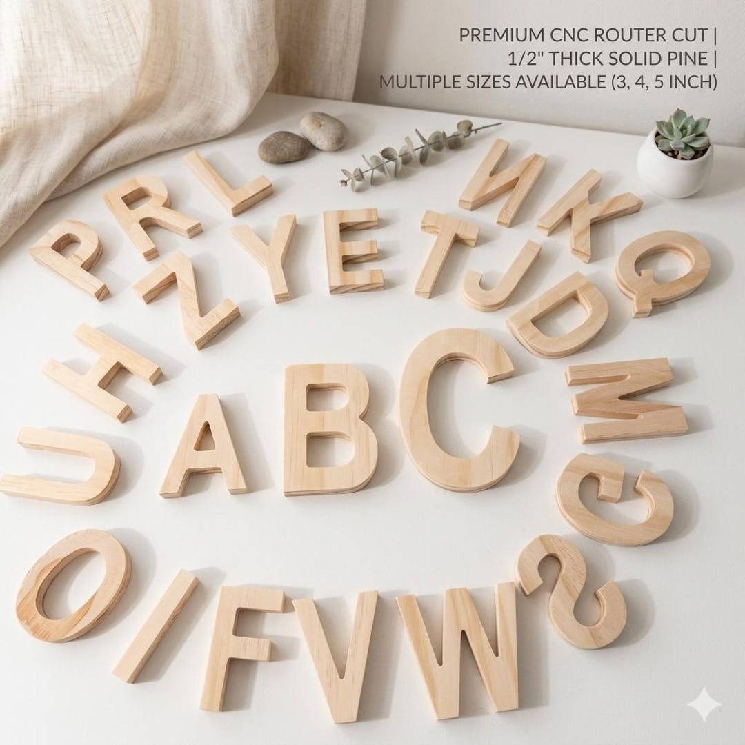 5 Inch Custom CNC Cut Wooden Letters, Solid Radiata Pine Alphabet ...