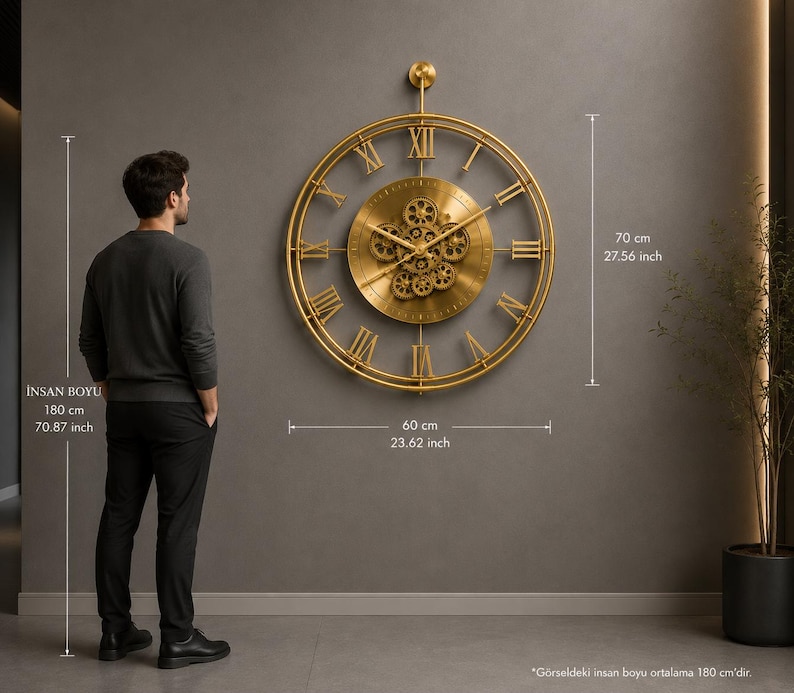 Luxury Oversized Gold Wall Clock, Large Silent Gear Clock, Contemporary ...
