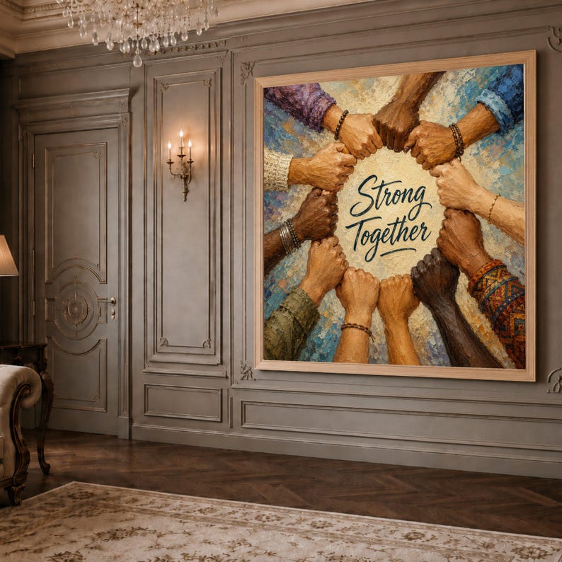Strong Together Canvas Art, Unity Hands Circle Painting, Diversity ...