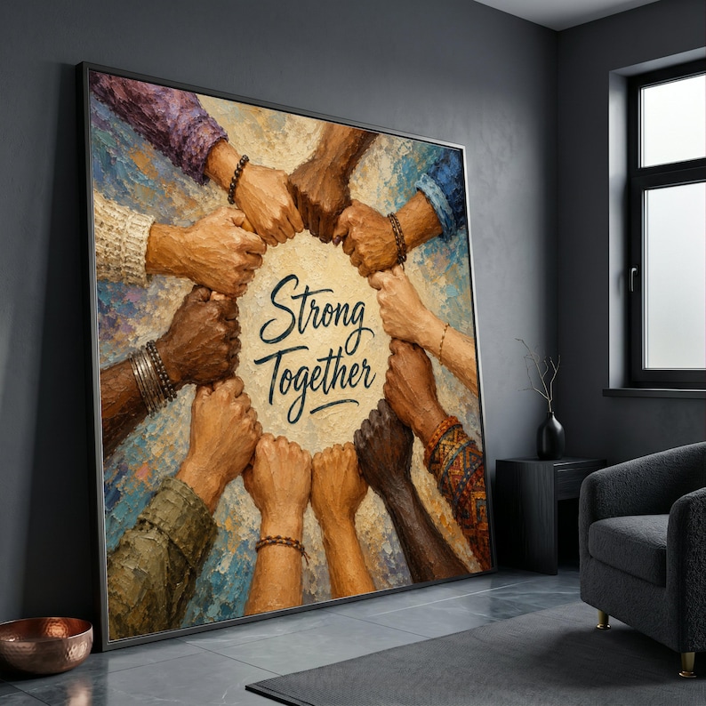 Strong Together Canvas Art, Unity Hands Circle Painting, Diversity ...