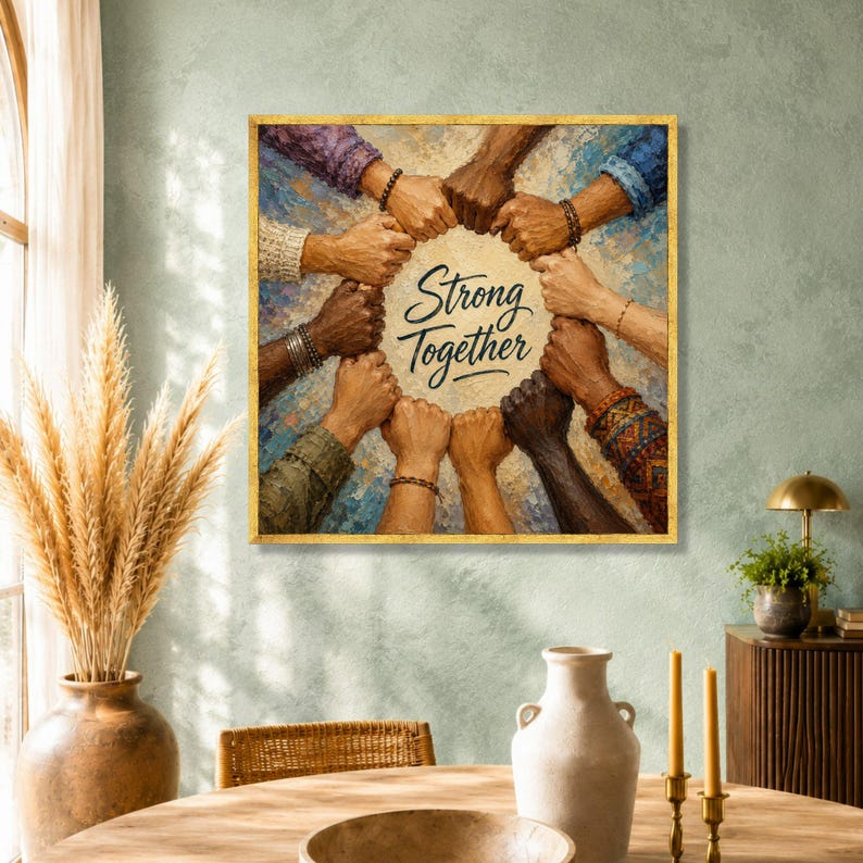 Strong Together Canvas Art, Unity Hands Circle Painting, Diversity ...