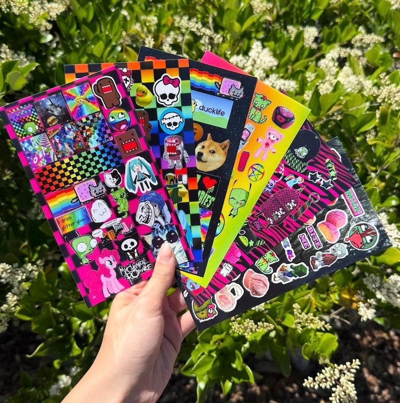 Emo 2000s Y2K Scene Inspired Sticker Sheets, 6 Set Webcore Stickers ...