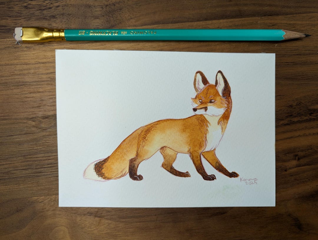 Original Fox Watercolor Drawing: 4x6 Art on Watercolor Paper, Nature ...