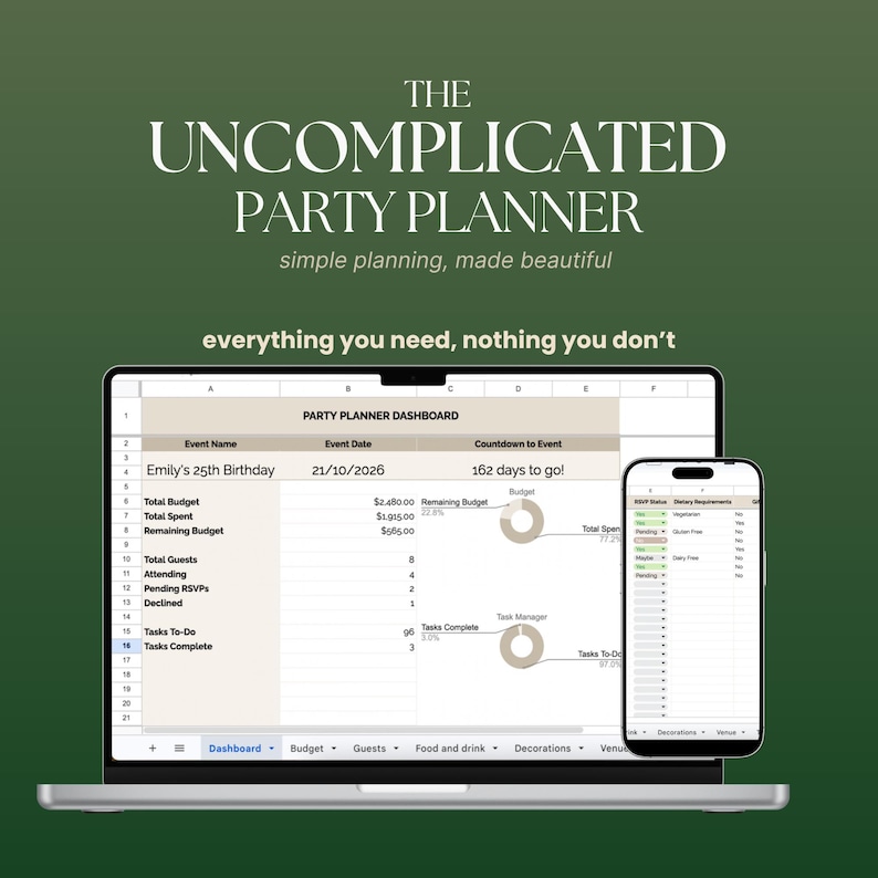 Party Planner Spreadsheet Template | Simple Event Planning Google Sheet ...
