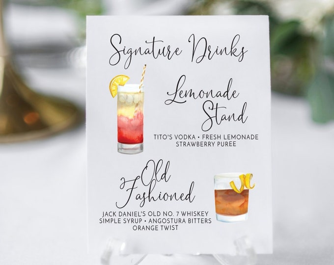 Signature Cocktails Sign Signature Drink Bar Menu Wedding | Etsy