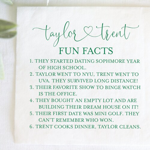 Fun Fact Wedding Napkins Bridal Shower Napkins Rehearsal Etsy fun-fact-wedding-napkins-bridal-shower-napkins-rehearsal-etsy