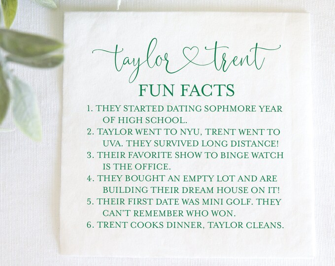 Fun Fact Wedding Napkins Bridal Shower Napkins Rehearsal Etsy fun-fact-wedding-napkins-bridal-shower-napkins-rehearsal-etsy