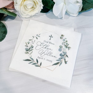 Greenery Geo Religious Napkins, Personalized Religious Napkins, Baptism ...