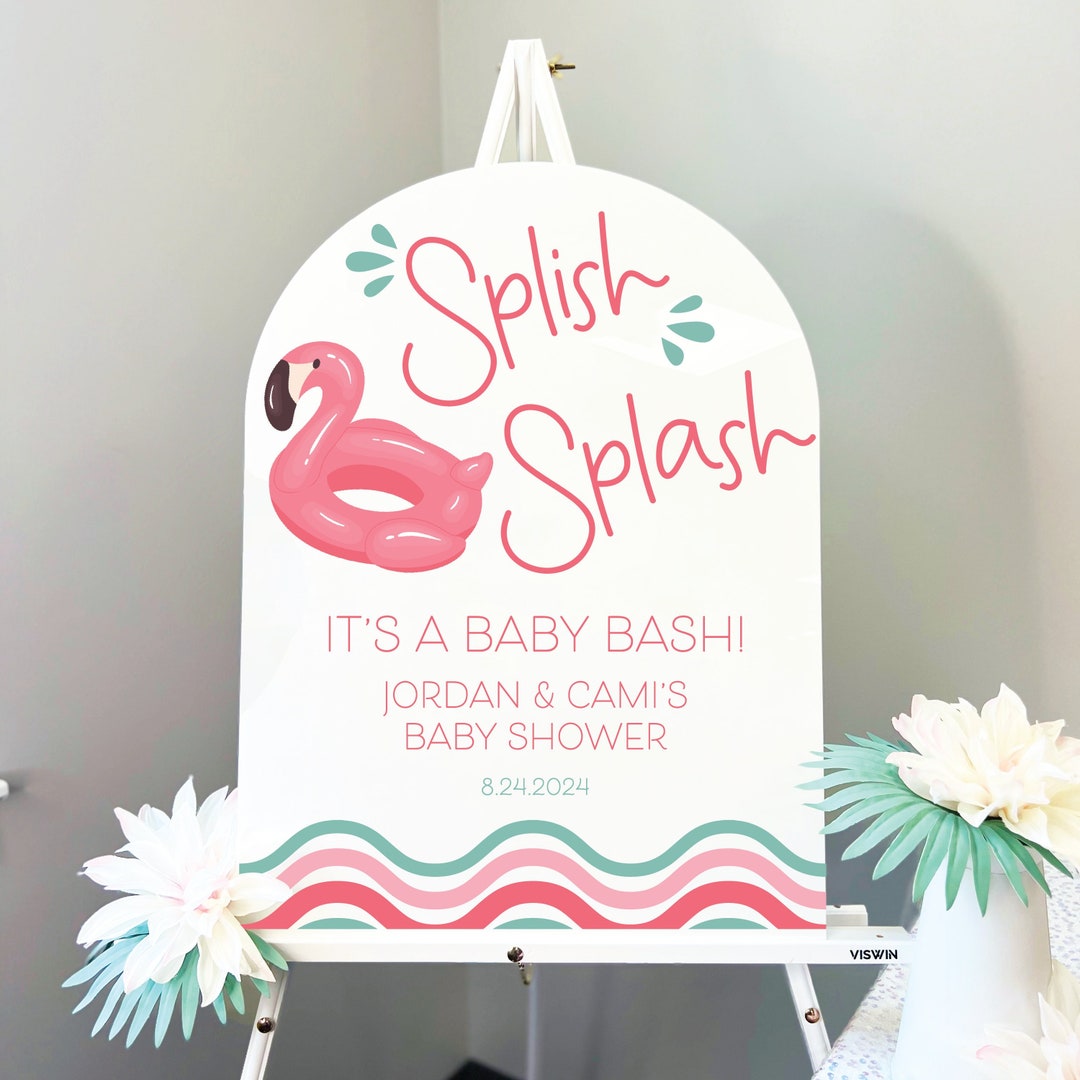 Splish Splash Flamingo Theme Personalized Baby Shower Acrylic Sign ...
