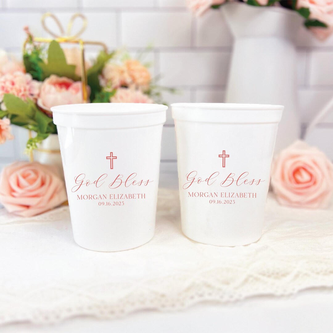 Elegant God Bless Personalized Baptism Stadium Cups, Personalized Baptism Favor, Personalized ...
