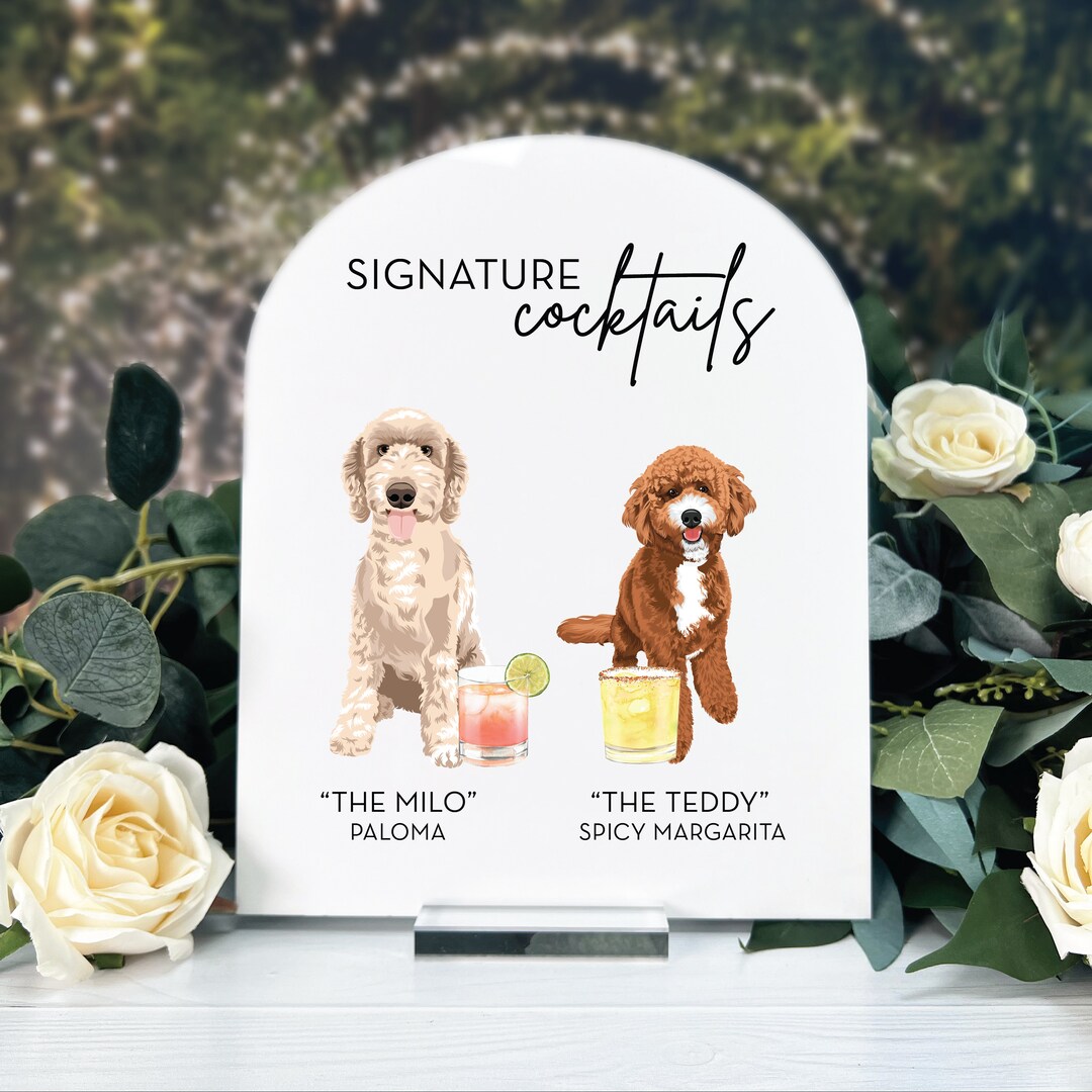 Custom Illustrated Pet Arched Bar Sign - Pet Bar Menu, Custom Wedding ...