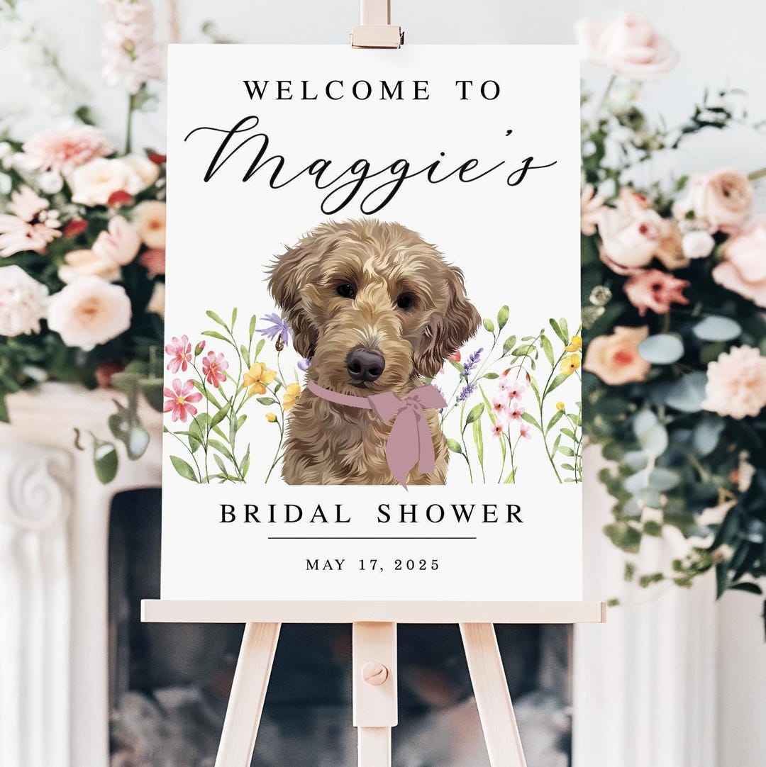 Custom Pet Wedding Welcome Sign – Dog Illustration, Acrylic Bridal ...