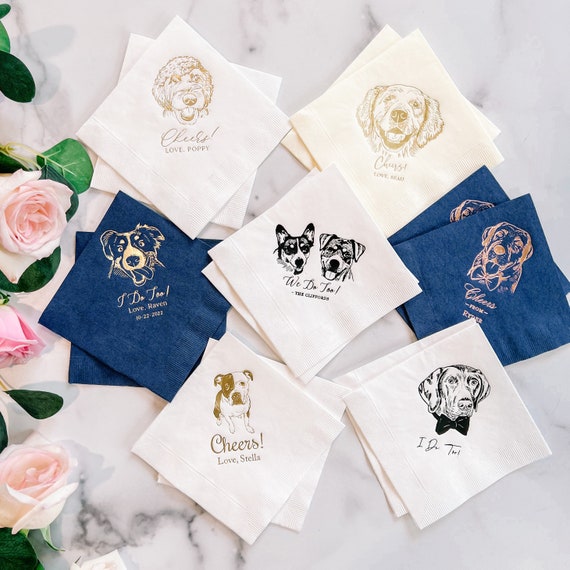 Custom Illustrated Dog Wedding Napkins, Bridal Shower, Engagement Party ...