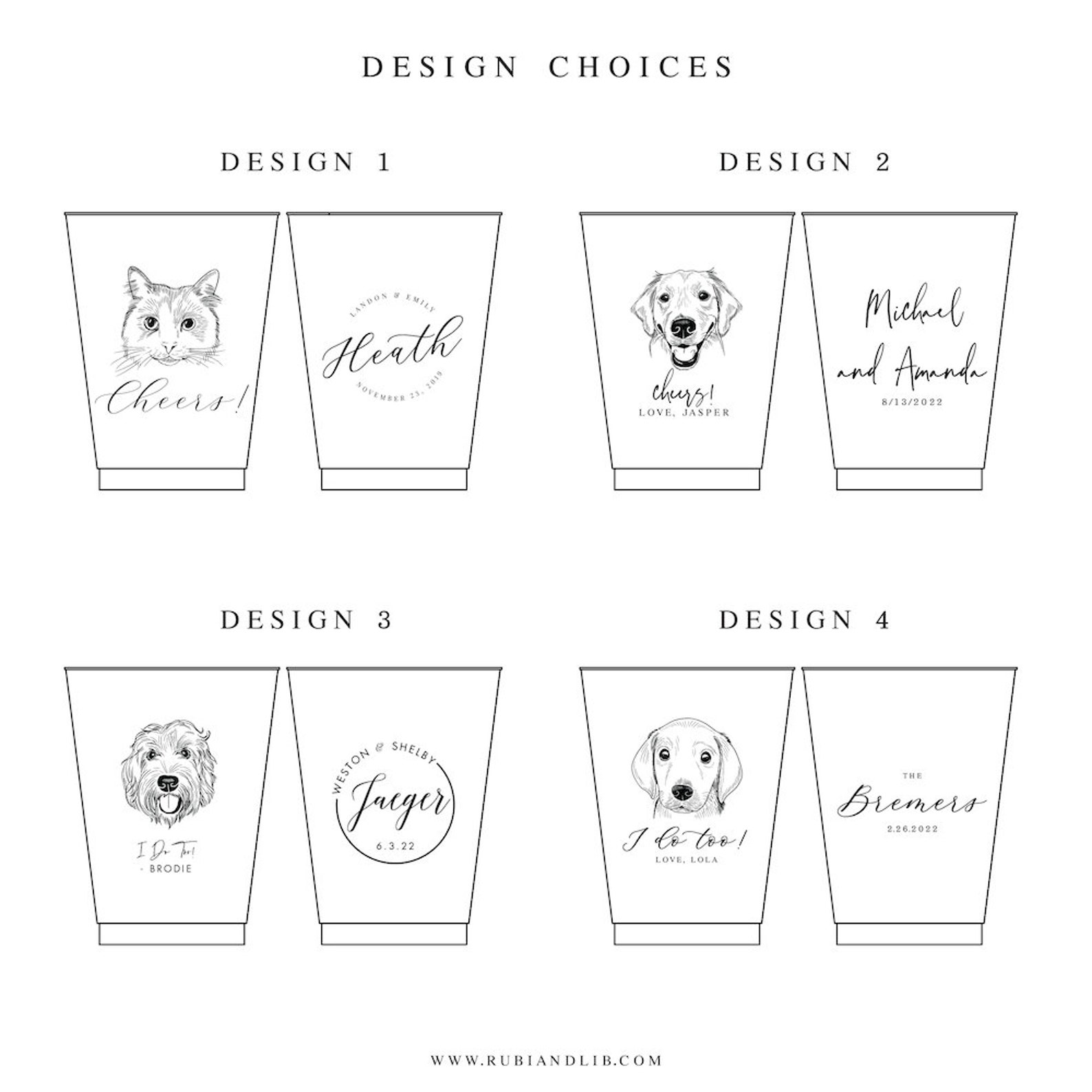 Custom Illustrated Dog Frosted Wedding Cups Modern Wedding - Etsy