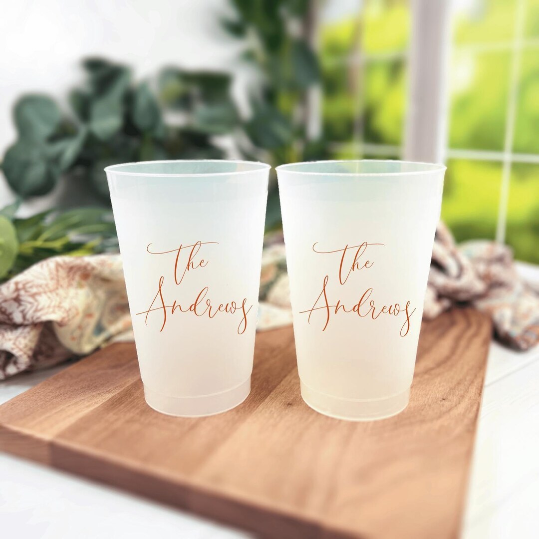 Family Name Wedding Cups - Custom Frosted Plastic Cups, Reusable ...