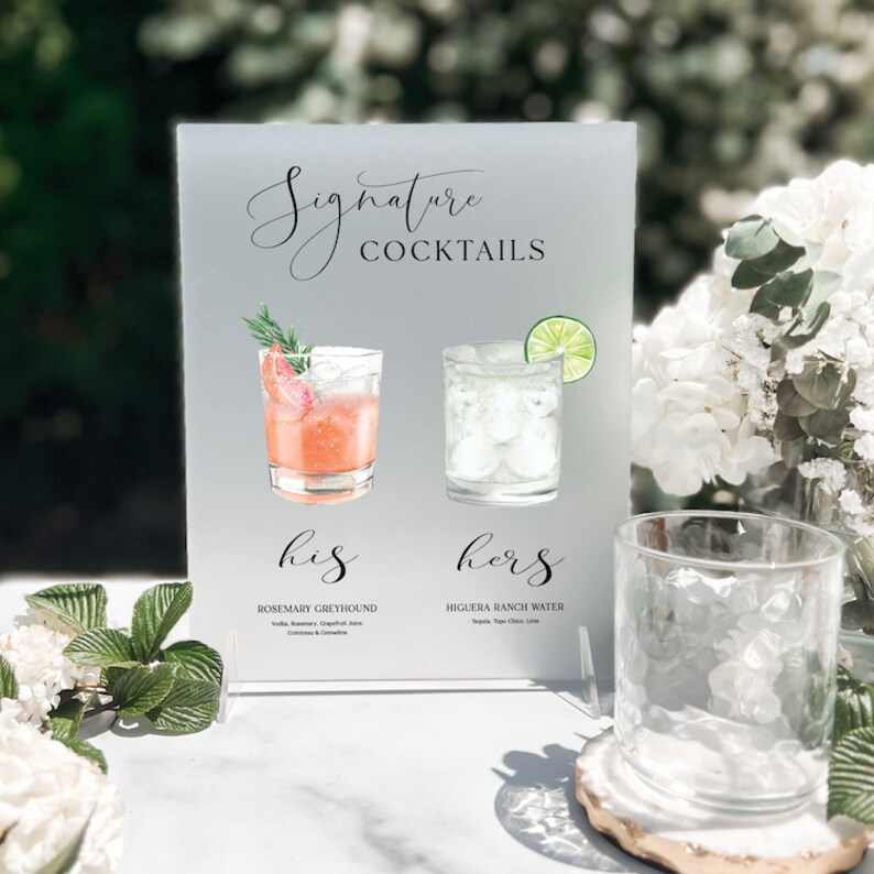 Signature Cocktails Acrylic Sign Signature Drink Bar Menu - Etsy