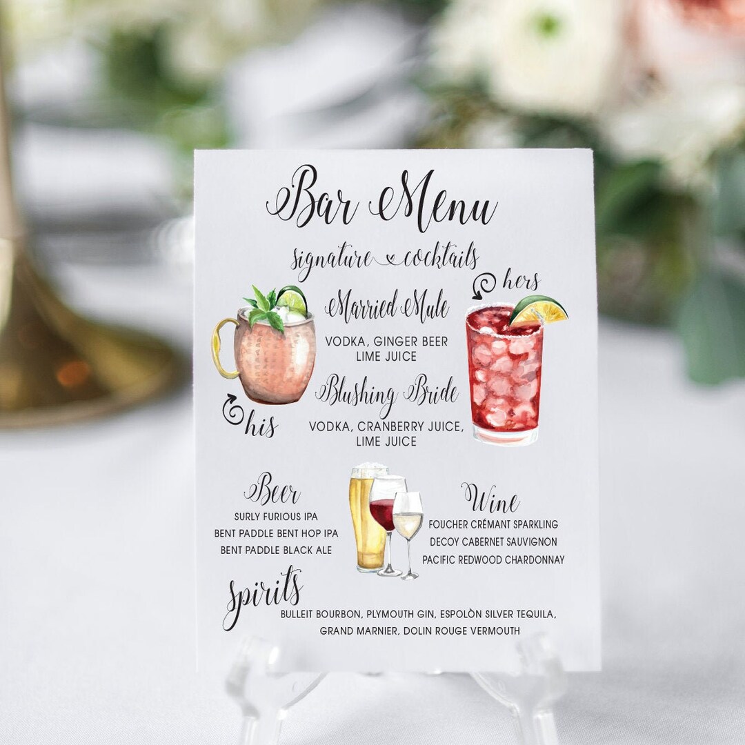 Wedding Bar Menu Sign, Signature Drink Bar Menu, Wedding Bar Menu ...