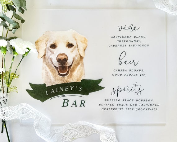 Pet Bar Menu Acrylic Sign, Dog Signature Drink Bar Menu, Pet Wedding ...