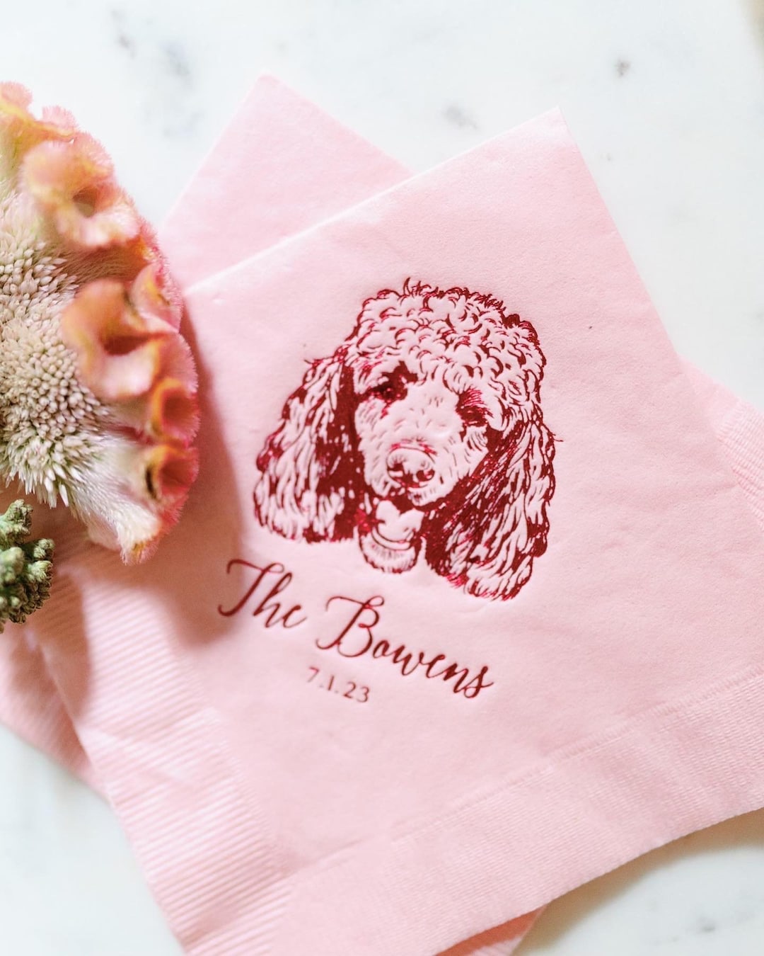 Custom Illustrated Dog Wedding Napkins, Bridal Shower, Engagement Party ...