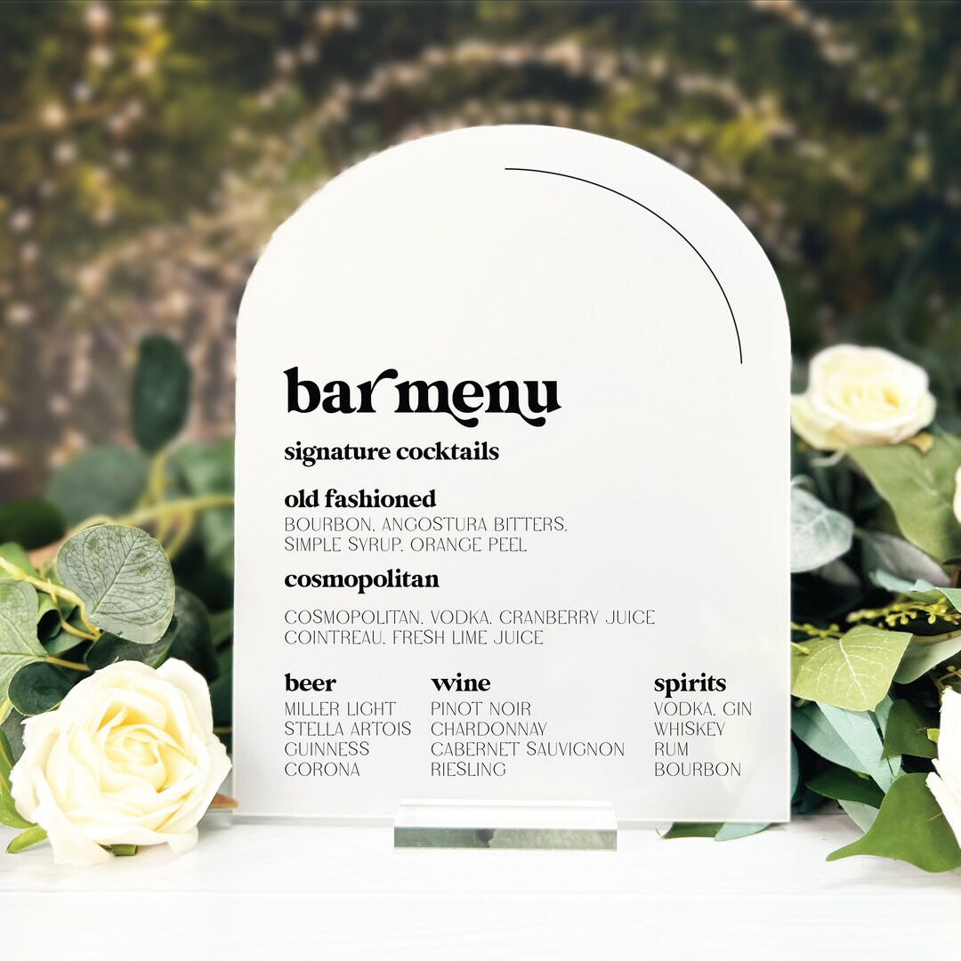 Retro Bar Menu Arched Wedding Sign, Signature Drink Bar Menu, Wedding ...