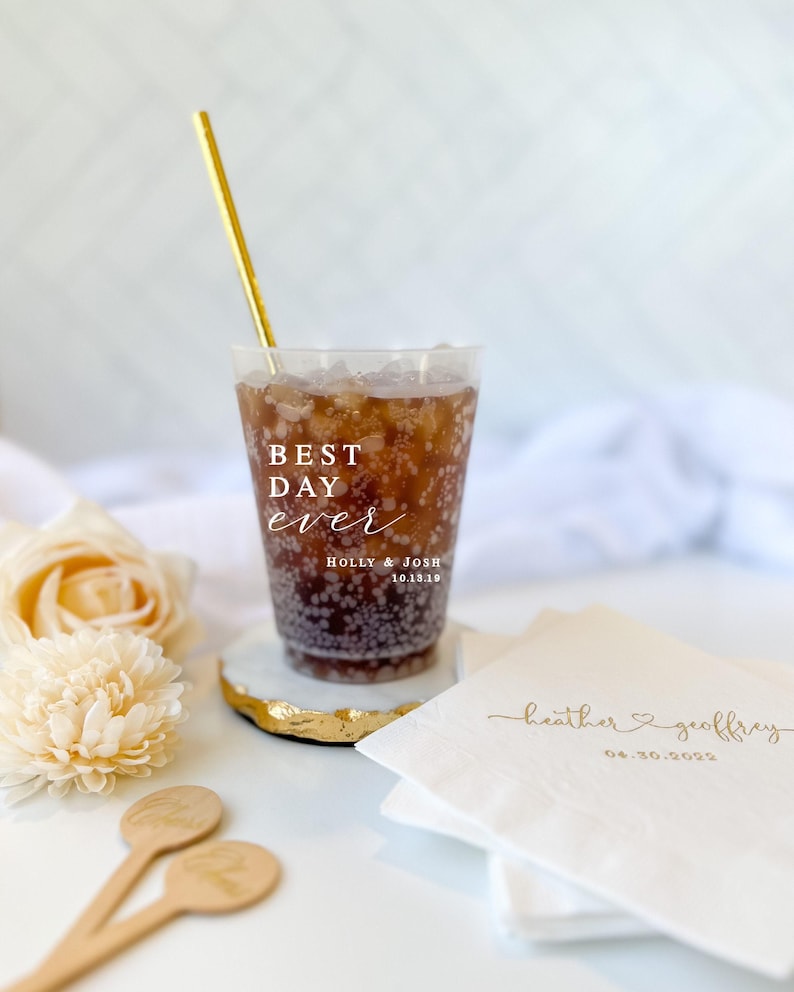 Best Day Ever Frosted Wedding Cups, Modern Wedding Cups, Fancy Elegant ...