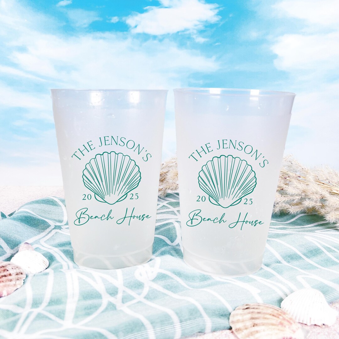 Seashell Beach House Personalized Beach Trip Shatterproof Cups – Custom ...