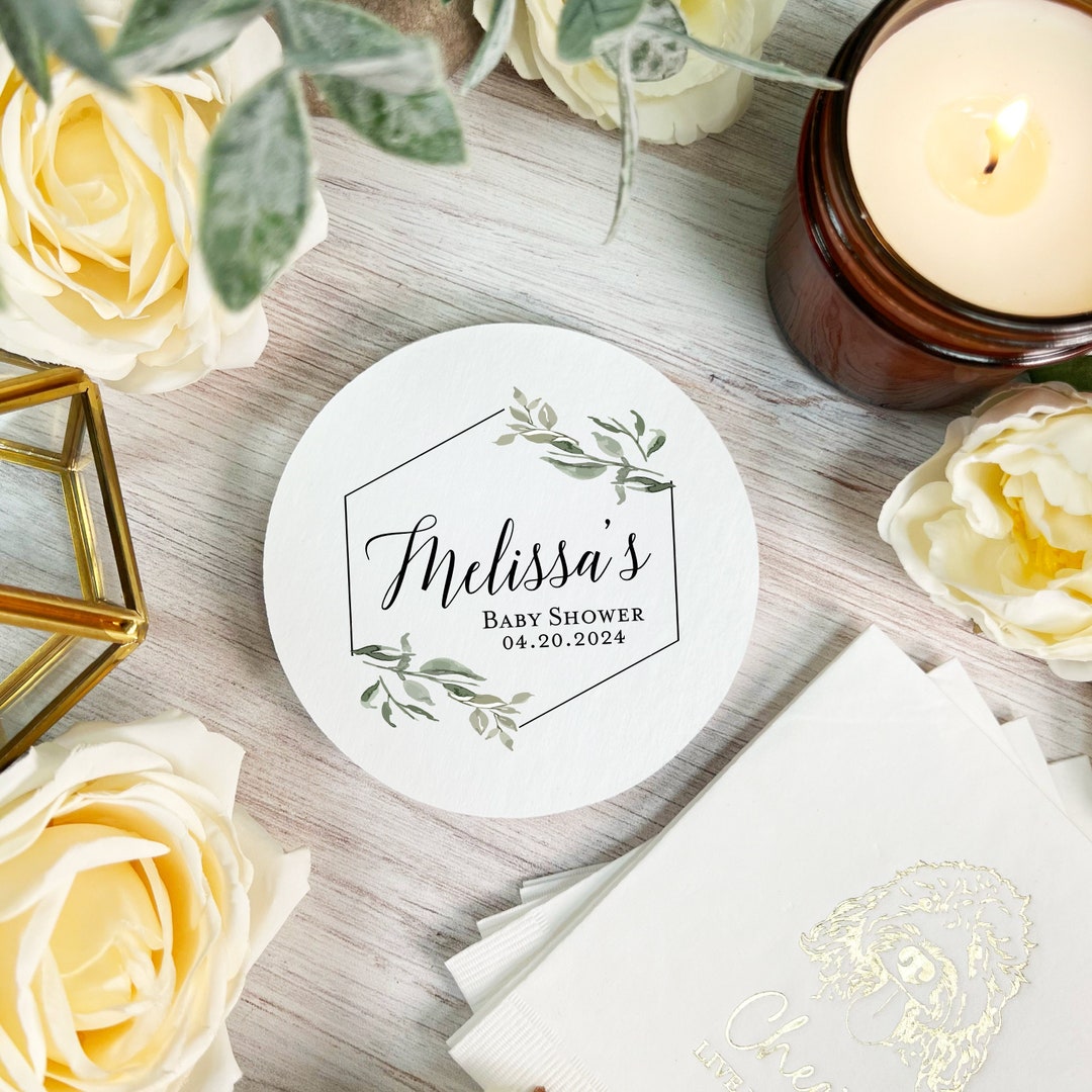 Geo Greenery Full Color Coaster Personalized Wedding Coaster, Full ...