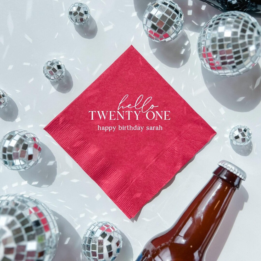 Hello Twenty One 21st Birthday Personalized Napkins, 21st Birthday ...