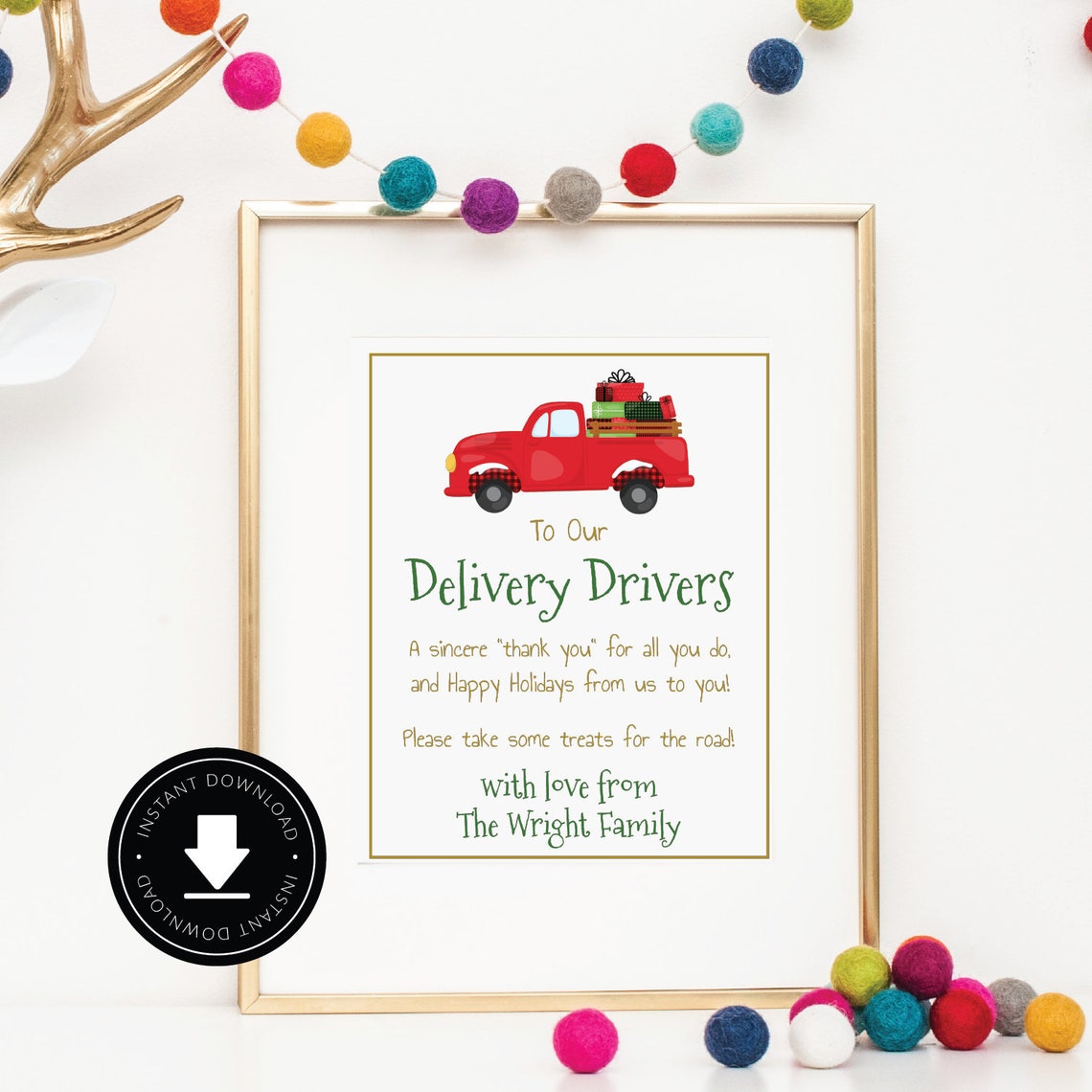 Delivery Driver Thank You Sign: Printable Holiday Porch Decor - Etsy