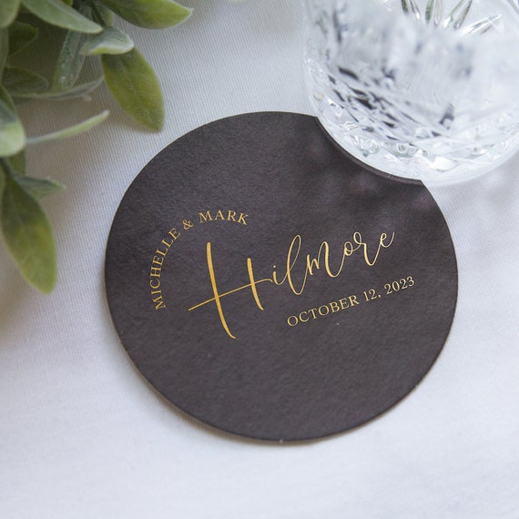 Personalized Last Name Wedding Reception Coasters - Black Coaster by ...
