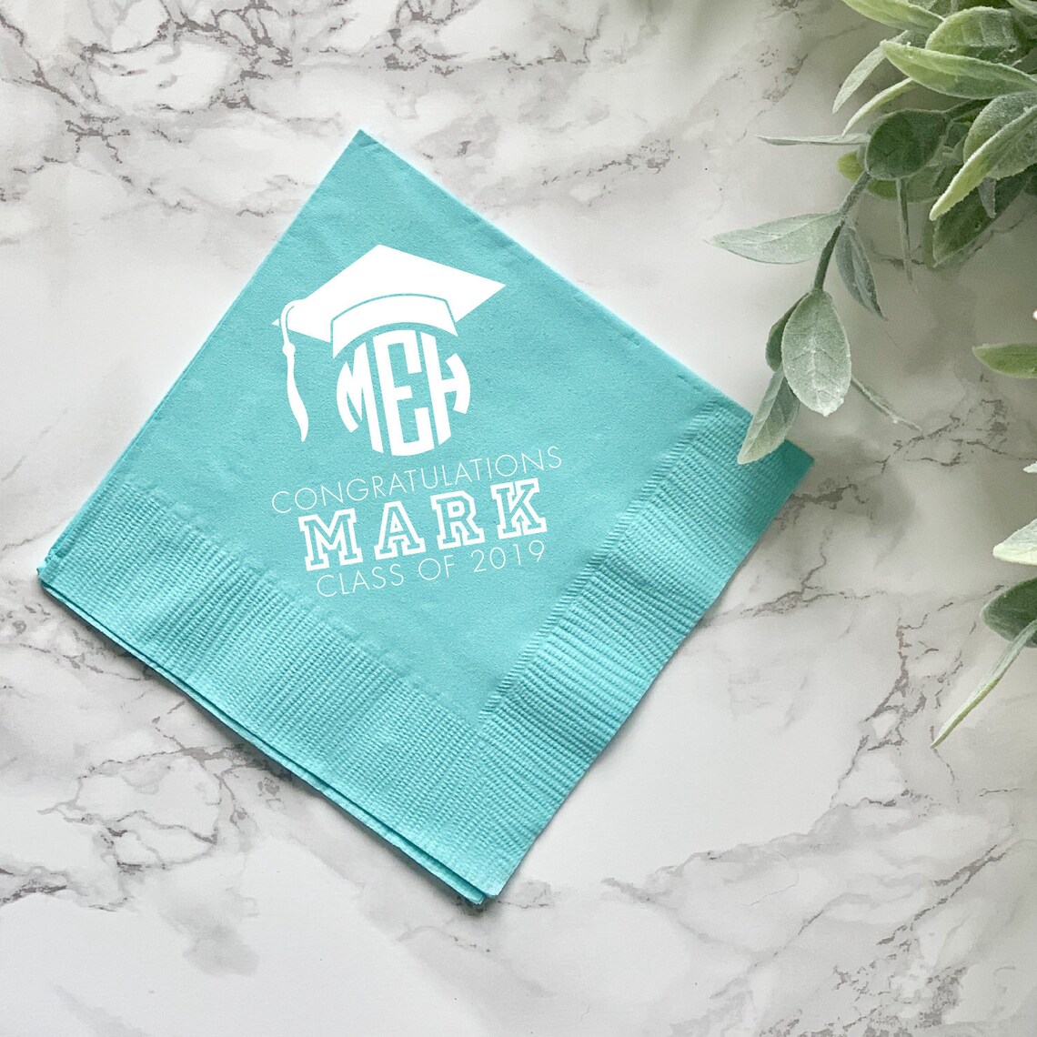 Graduation Cap and Monogram Personalized Graduation Napkins | Etsy