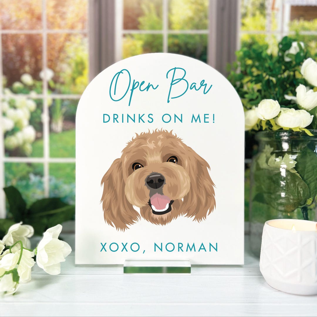 Open Bar Custom Illustrated Pet Arched Bar Sign - Pet Bar Menu, Custom ...
