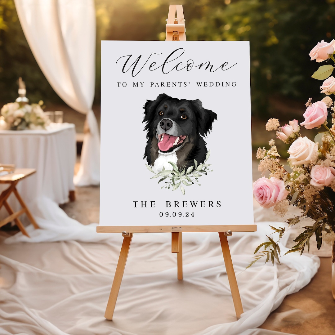 Custom Illustrated Pet Welcome Sign Portrait, Welcome Sign, Wedding ...