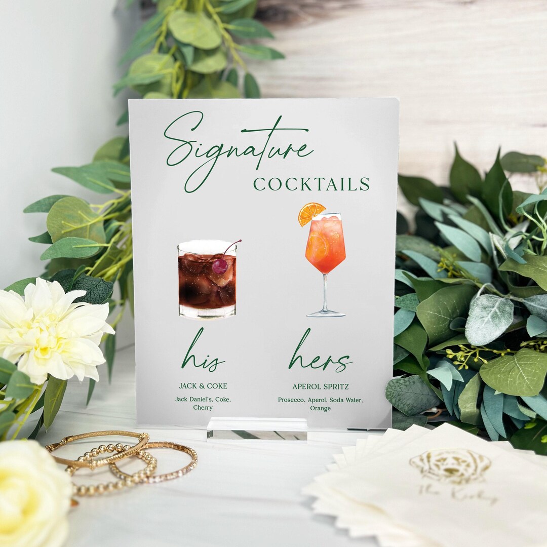 Signature Cocktails Acrylic Sign, Signature Drink Bar Menu, Wedding Bar ...