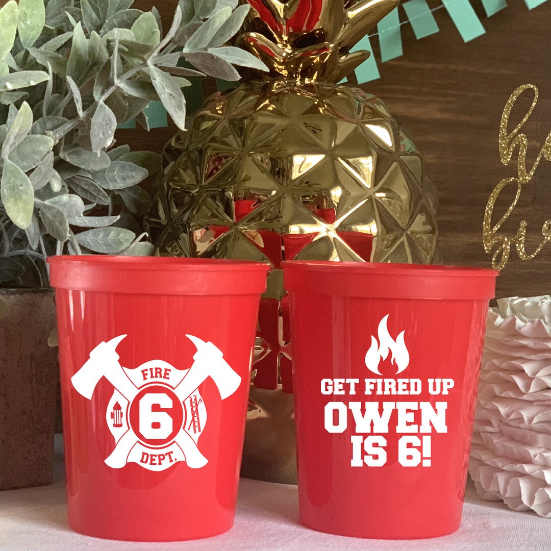 Fired up Firefighter Birthday Personalized Stadium Plastic Cups ...