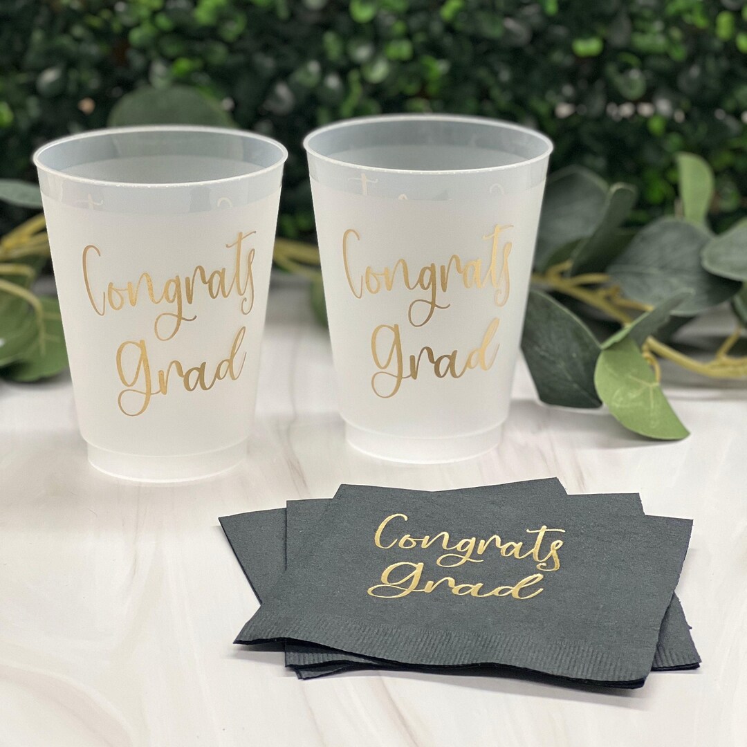 Congrats Grad Plastic Reusable Cups and Napkins- Ready to Ship ...