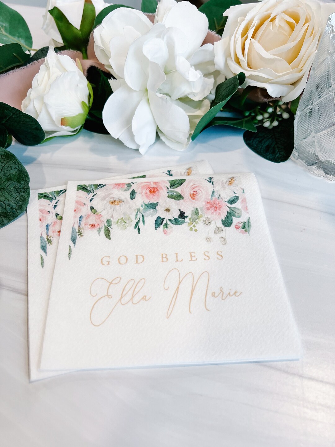 Pink Spring Floral God Bless Religious Napkins, Personalized Religious ...