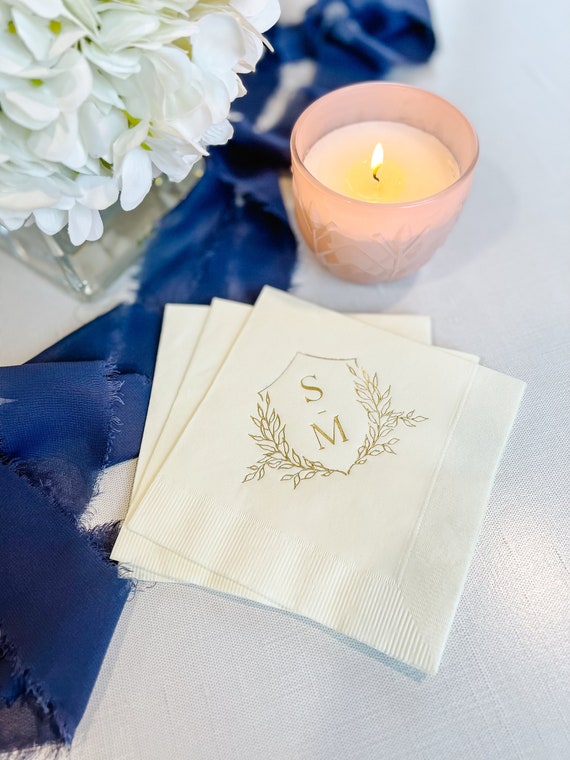 Custom Floral Crest Wedding Napkins | Rehearsal Dinner | Engagement ...