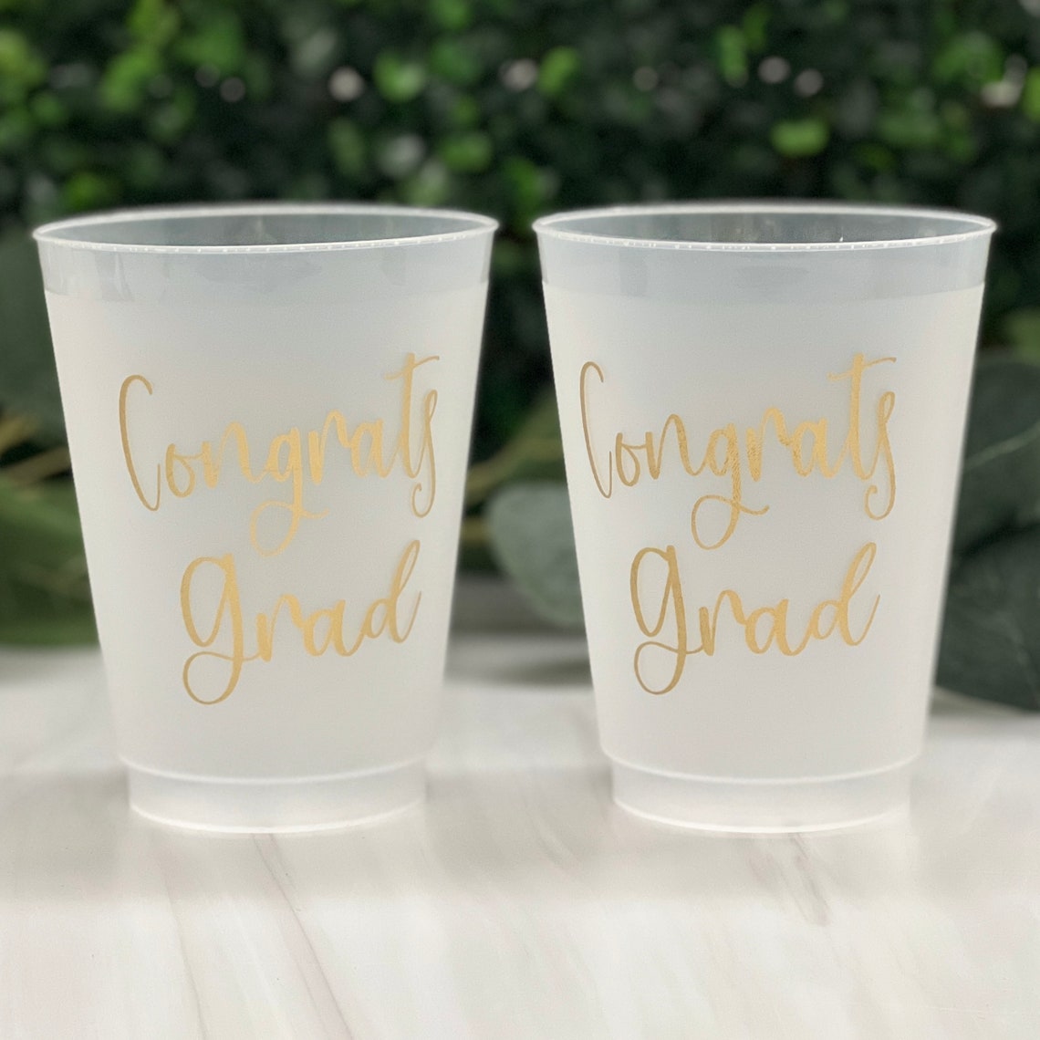 Congrats Grad Plastic Reusable Cups and Napkins Ready to Ship - Etsy