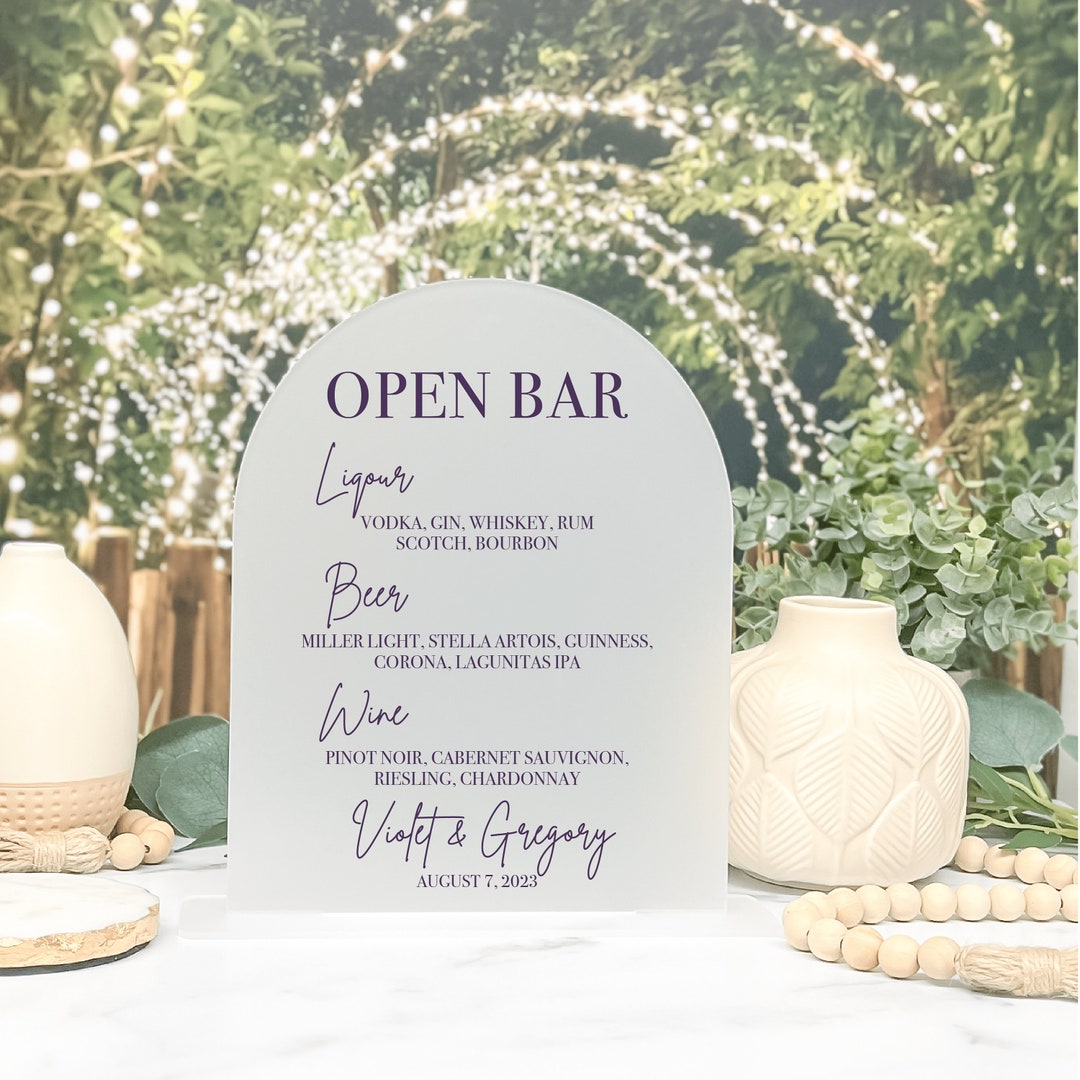 Open Bar Arched Wedding Bar Sign, Signature Drink Bar Menu, Wedding Bar ...