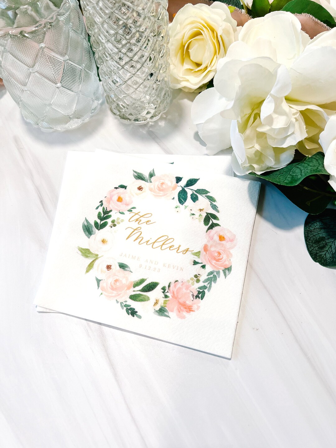 Spring Pink Floral Wedding Napkins | Bridal Shower Napkins | Rehearsal ...