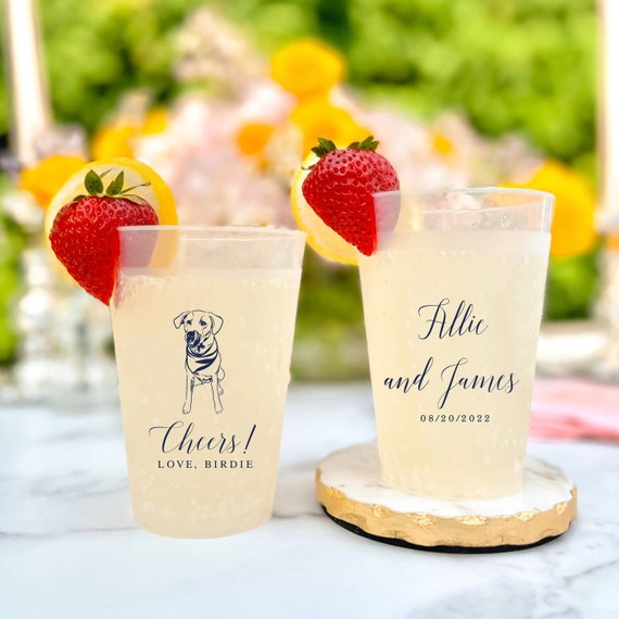 Custom Illustrated Dog Frosted Wedding Cups, Modern Wedding Cups ...