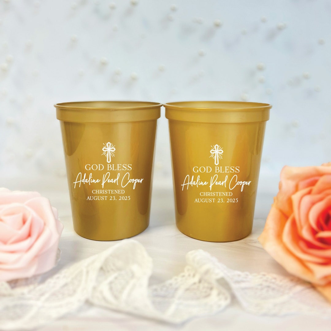 Modern God Bless Personalized Baptism Stadium Cups, Personalized Baptism Favor, Personalized ...