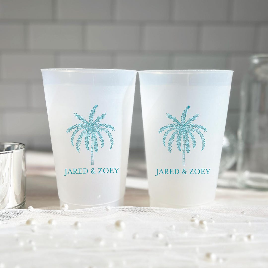 Wedding Frosted Cups: Personalized Palm Tree Design - Shatterproof ...