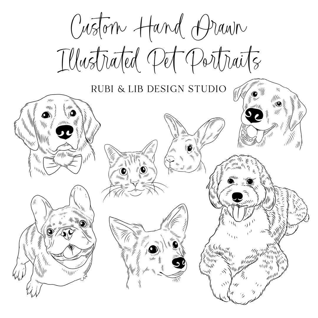 Custom Pet Drawing - Hand Drawn Pet Illustration, Personalized Pet ...